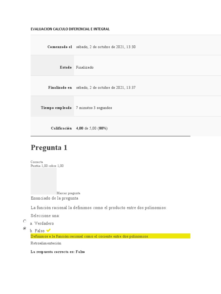 Evaluacion Calculo Diferencial e Integral | PDF | Función (Matemáticas) | Derivado