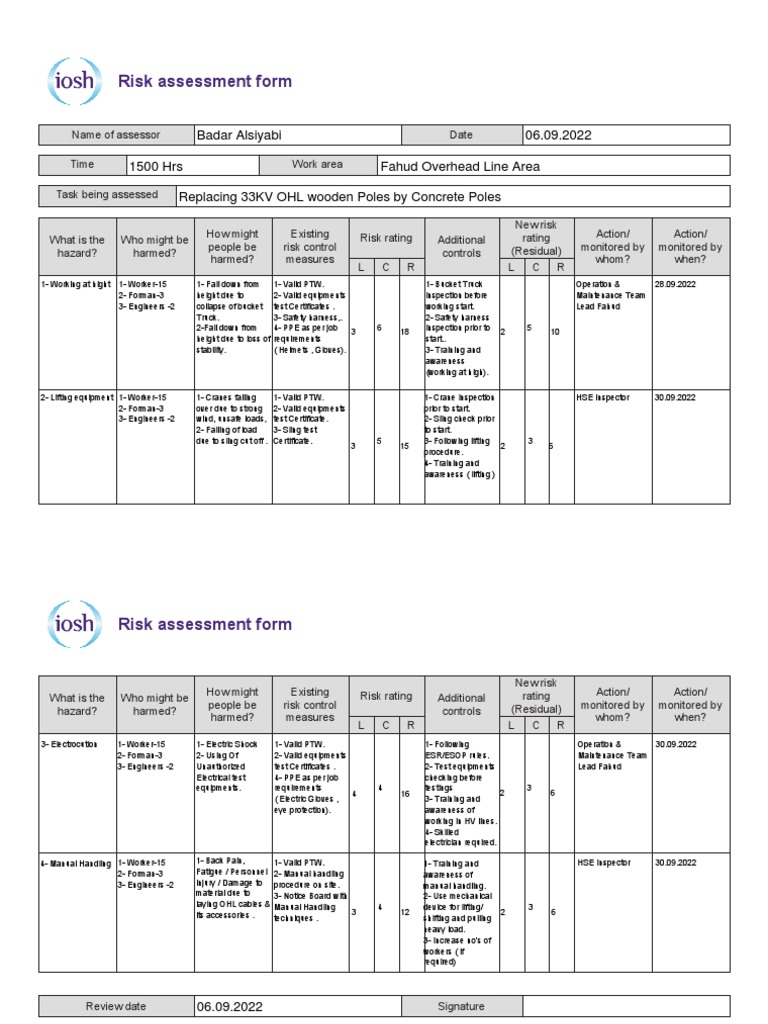 Risk Assessment Form | Download Free PDF | Personal Protective ...