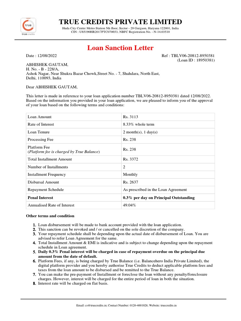 Sanction Letter | PDF | Loans | Interest Sanction Letter | PDF | Loans | Interest