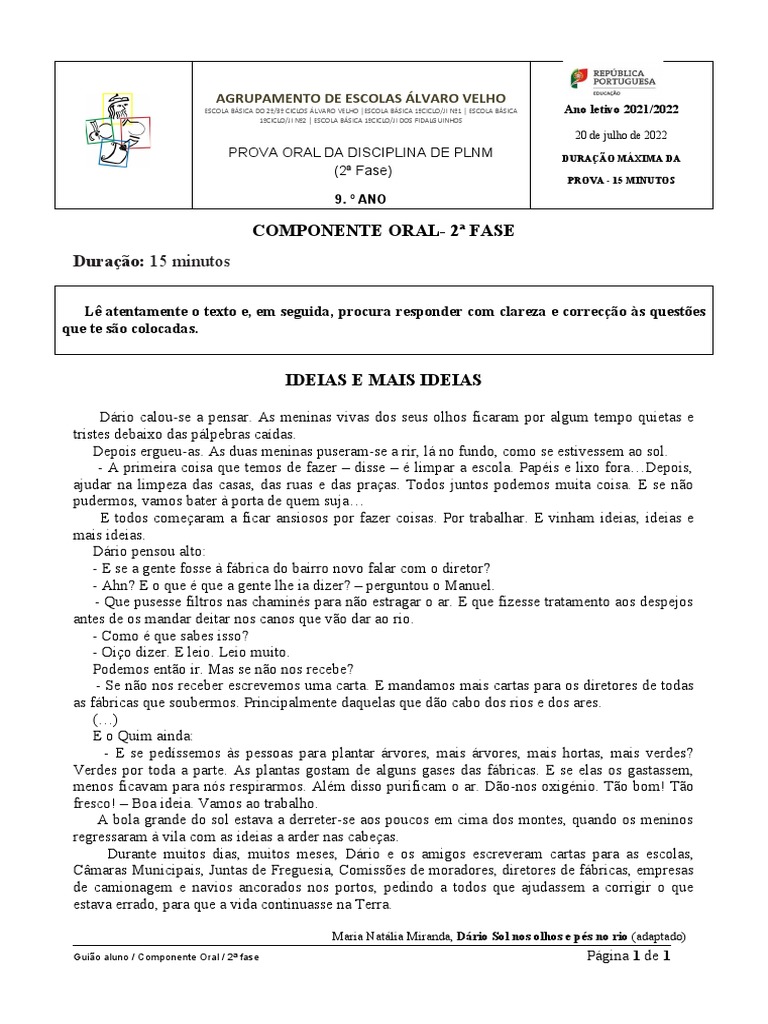 2 Fase-Guião Aluno Prova Oral PLNM - REAL | PDF