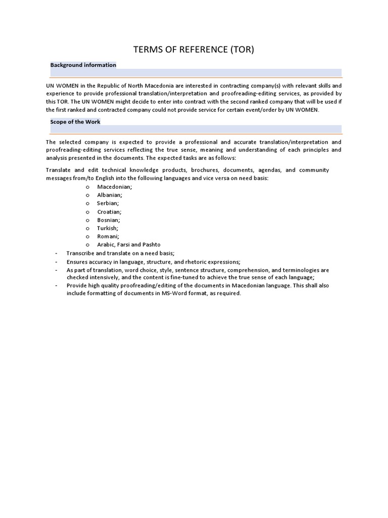 ToR Translation Services | PDF | Translations | Coefficient Of Variation