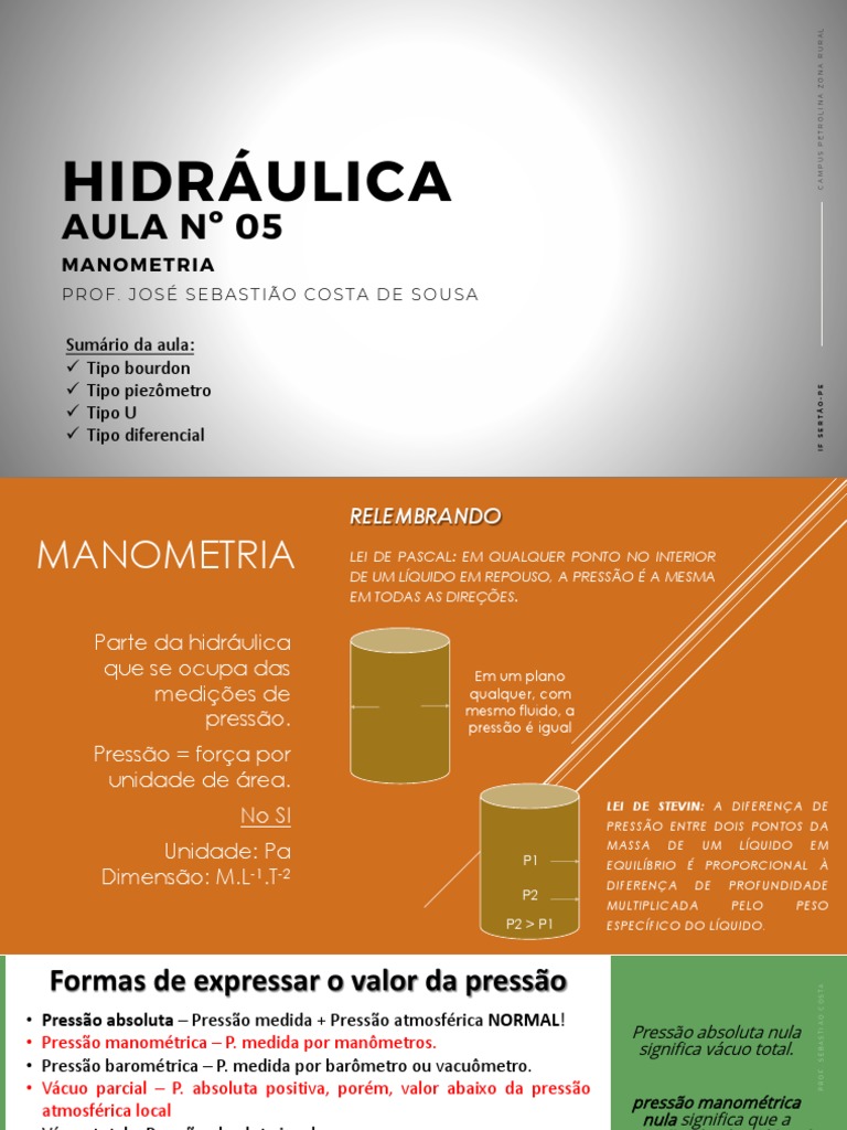 Aula Síncrona 05 - Manometria | PDF | Pressão | Densidade