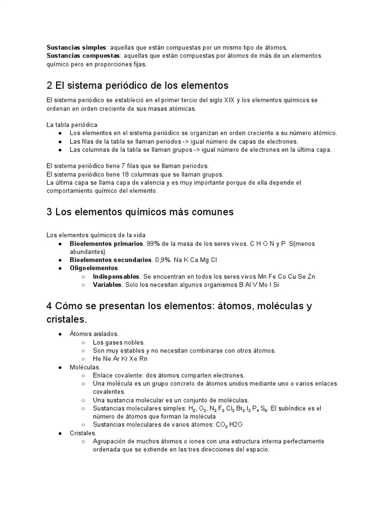 Tercero ESO. Resumen Tema 3. Elementos y Compuestos | PDF | Moléculas | Enlace químico