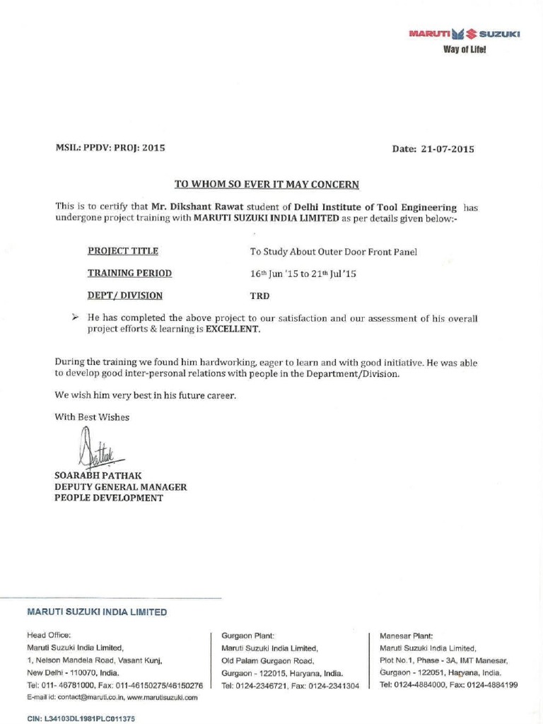 Msil Training Certificate | PDF