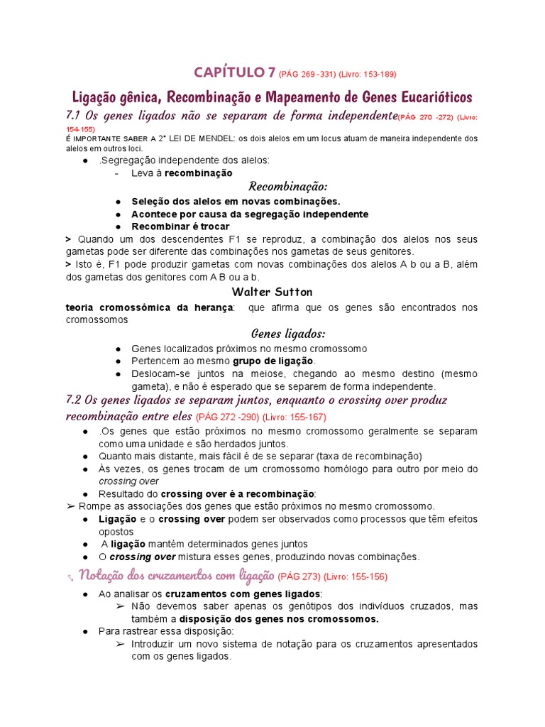 Resumo Cap. 7 Genetica | PDF | Recombinação genética | Meiose