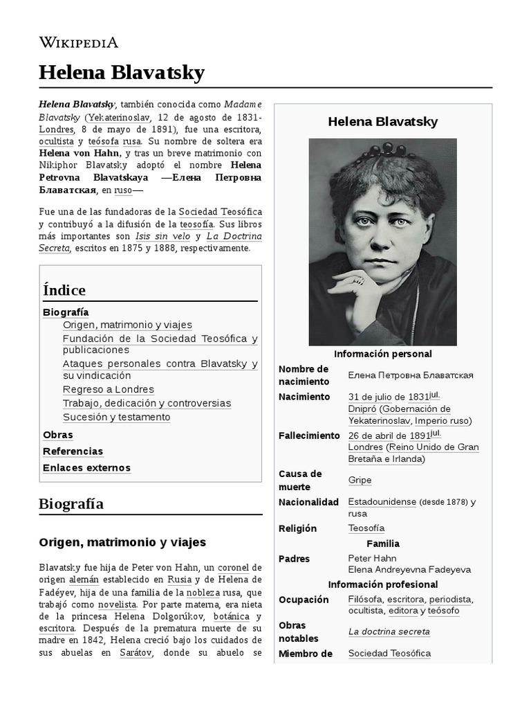 Helena - Blavatsky (SOCIEDAD TEOSOFICA) | PDF | Helena Blavatsky | Oculto