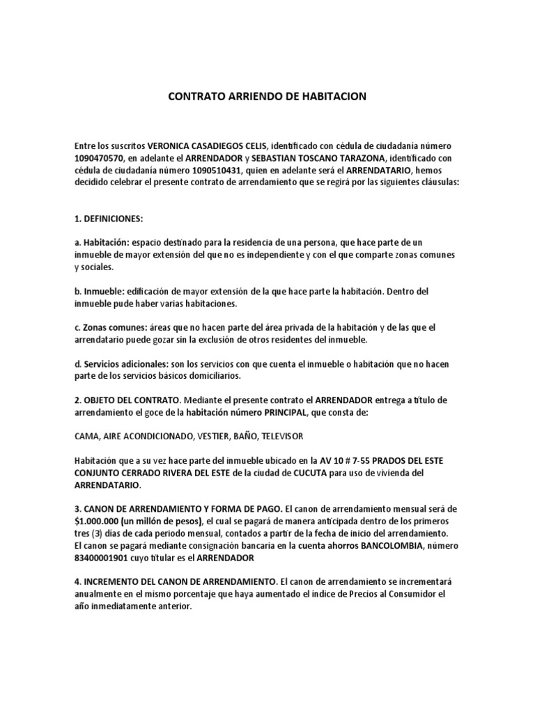 Contrato Arriendo de Habitacion | PDF