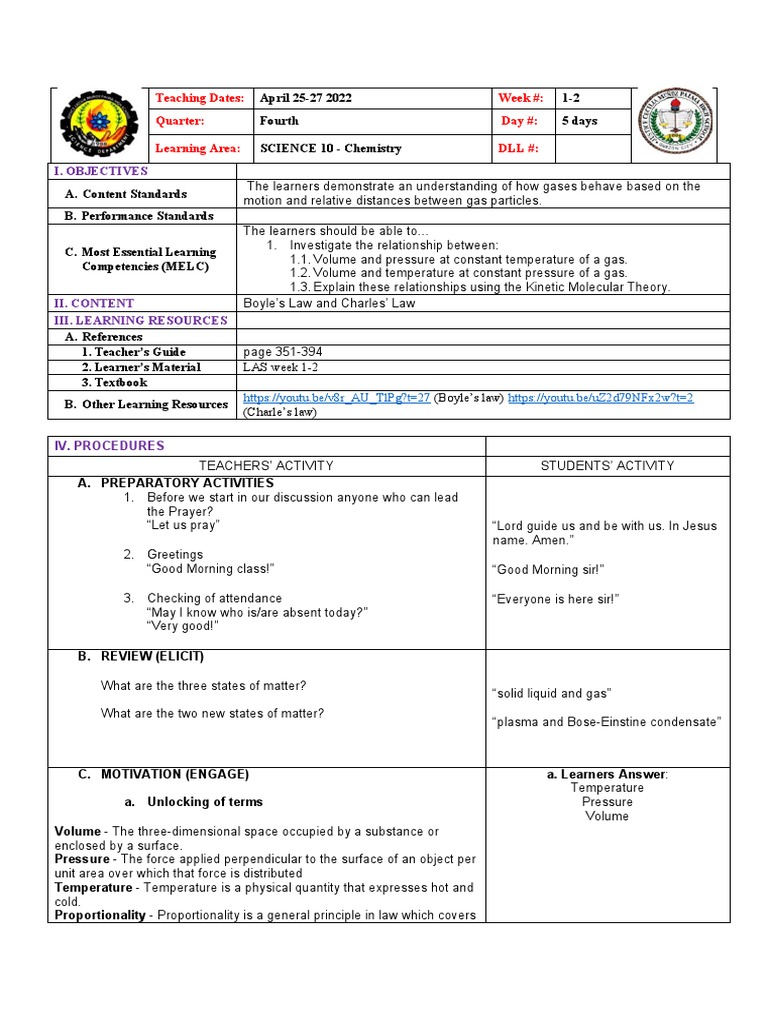 Lesson Plan Gas Law | PDF | Gases | Matter