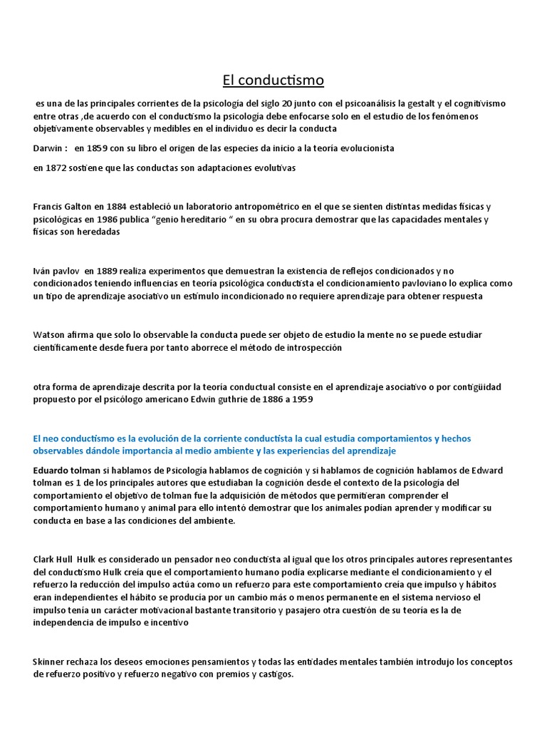 Teoría conductista: principales autores y aportes | PDF