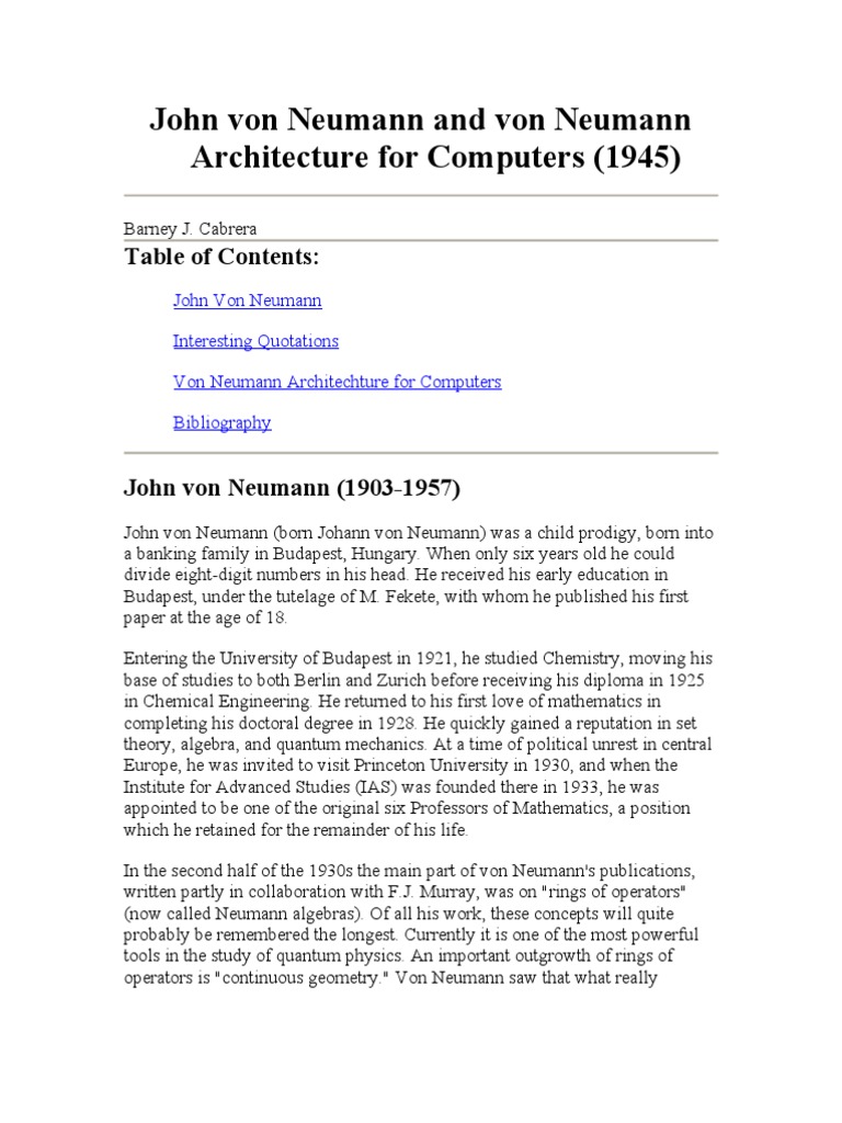 John Von Neumann and Von Neumann Architecture For Computers | PDF ...