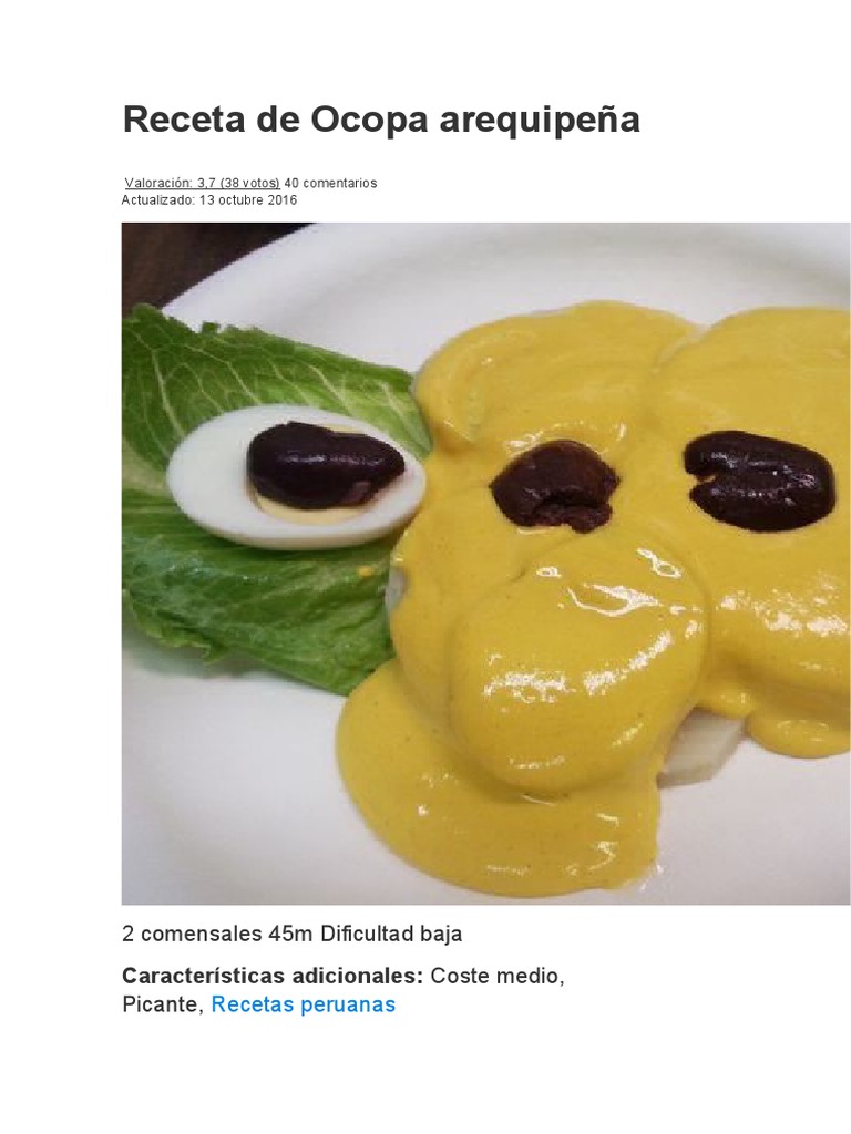 Receta de Ocopa Arequipeña | PDF