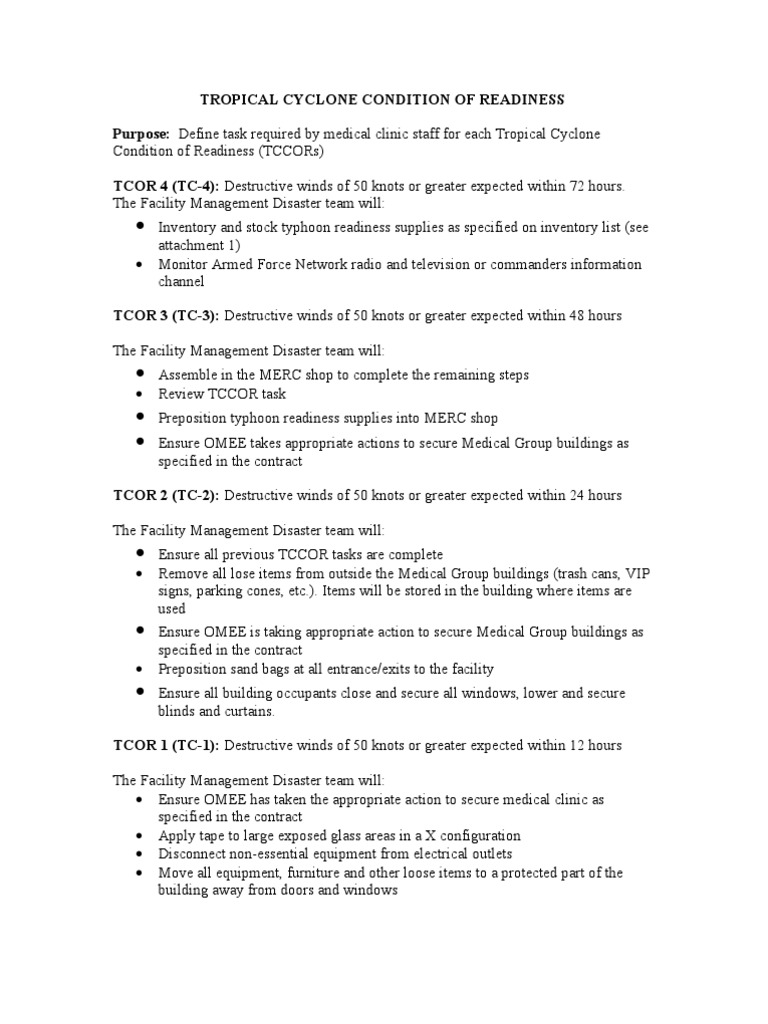 Typhoon Cyclone Condition of Readiness Task | PDF