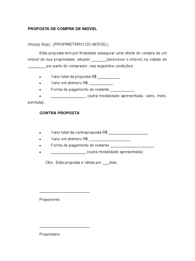 Proposta de Compra de Imóvel | PDF | Negócios