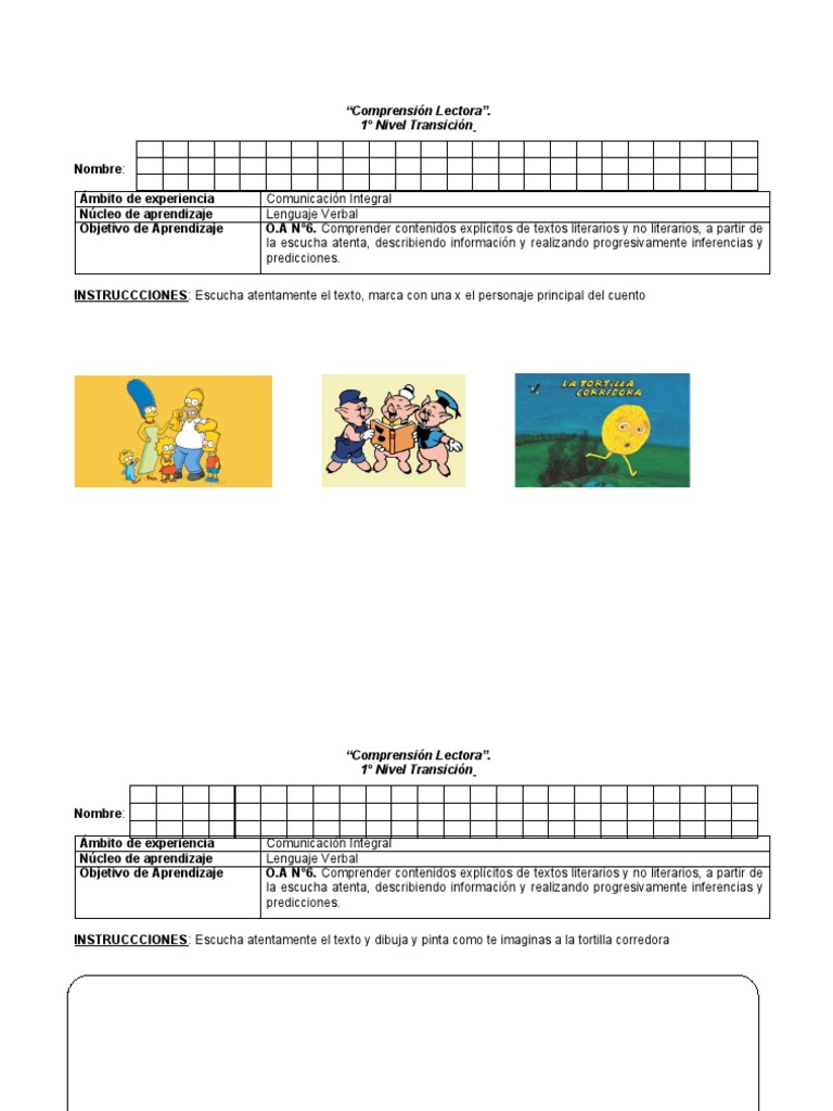 Actividades de Comprensión Lectora 1° Nivel | PDF | Comprensión lectora ...