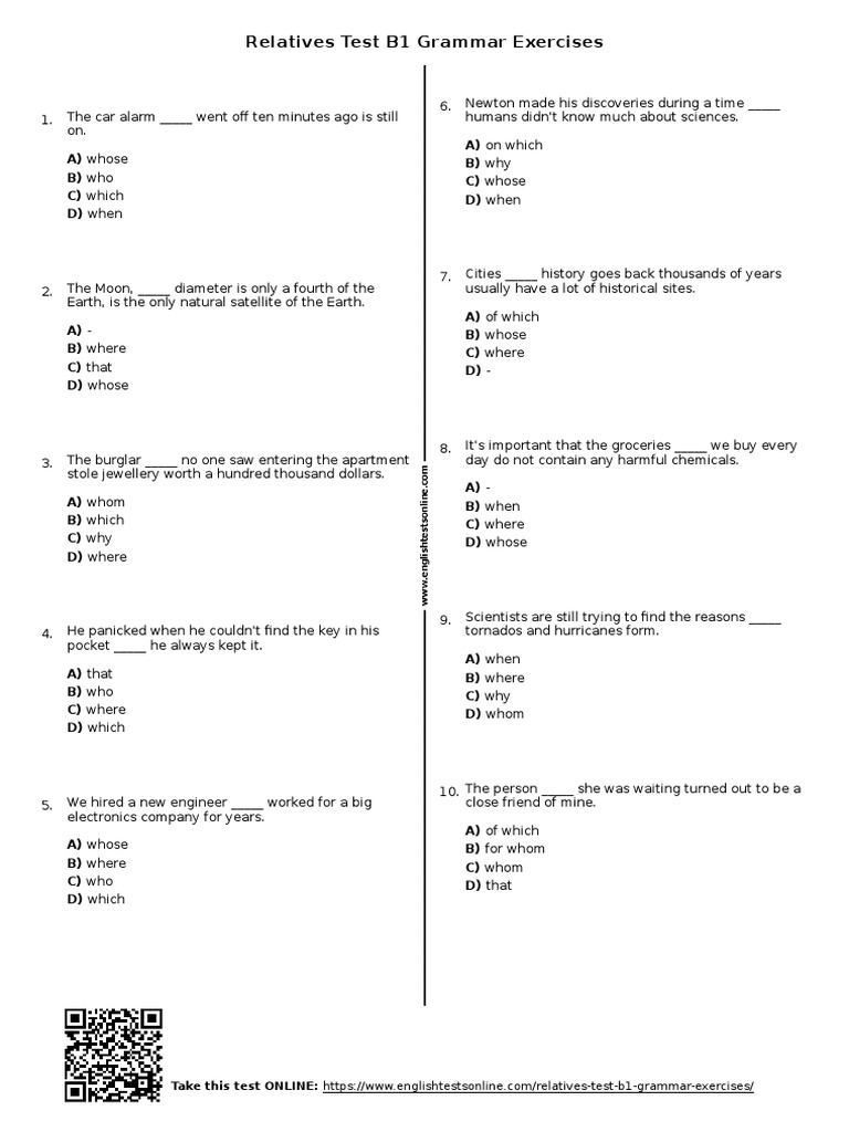 492 - Relatives Test b1 Grammar Exercises | PDF