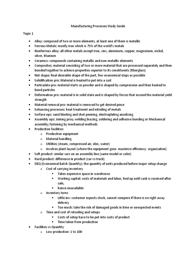 Manufacturing Processes Overview Guide | PDF | Casting (Metalworking ...