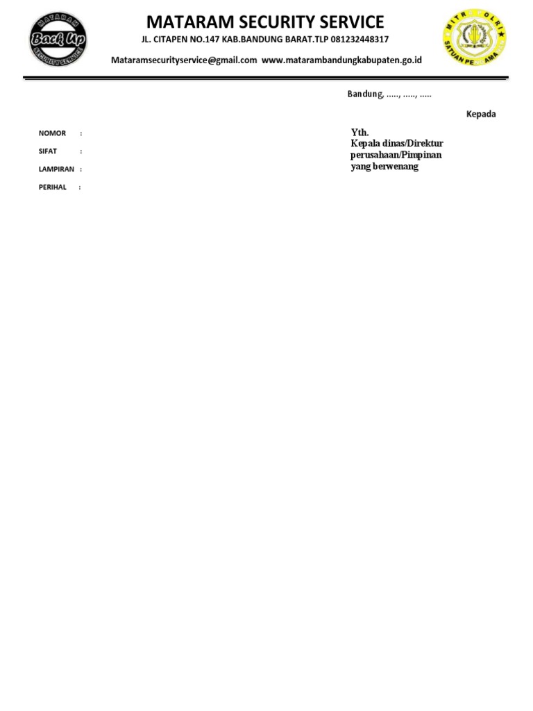 Kop Surat PT - Mataram Security Service | PDF