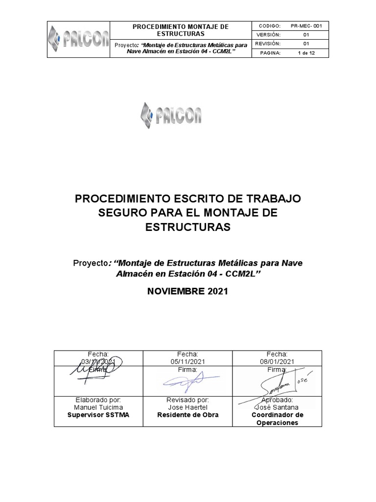 PR-MEC - 01 - PETS - MONTAJE DE ESTRUCTURAS Ok | PDF | Andamio | Máquina elevadora