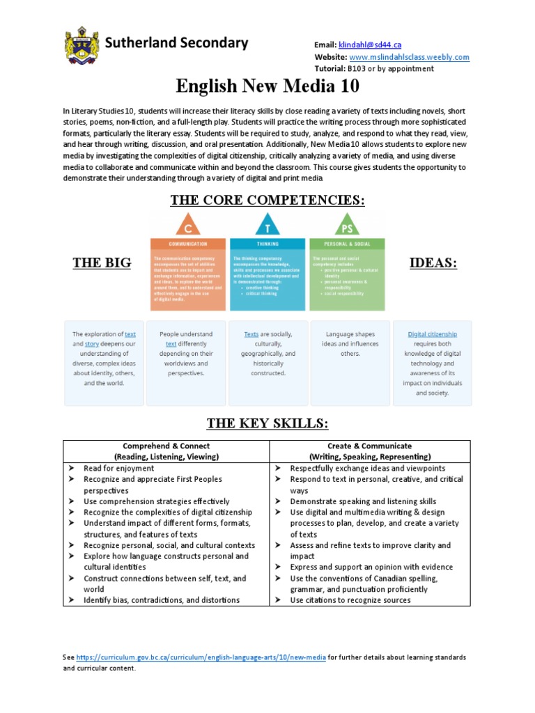 English New Media 10 Course Outline | PDF | Cognition | Communication