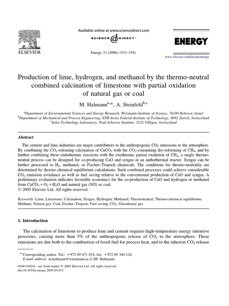Production of lime | PDF | Methane | Exergy