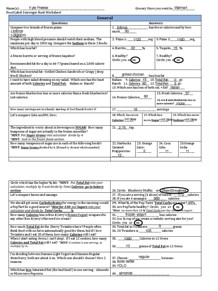 3PEd0t-Food Scav Hunt Worksheet | PDF | Sugar | Diet & Nutrition