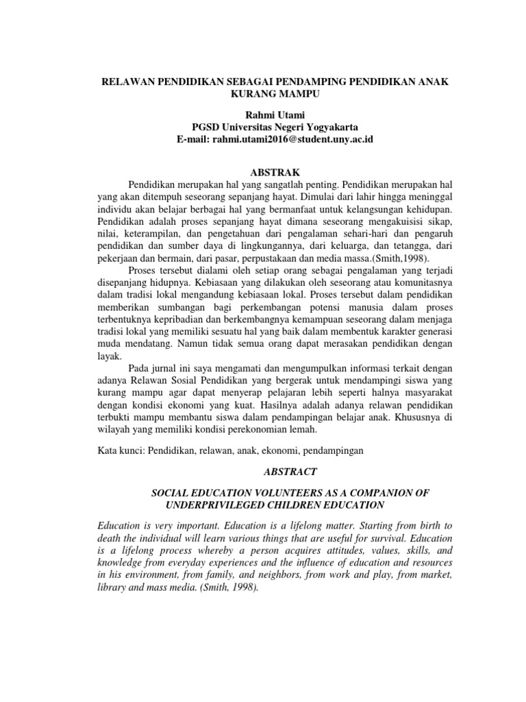 Relawan Pendidikan untuk Anak Miskin | PDF