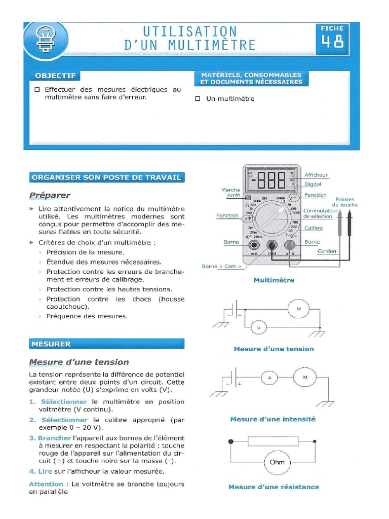 Fiche Utilisation Du Multimétre | PDF