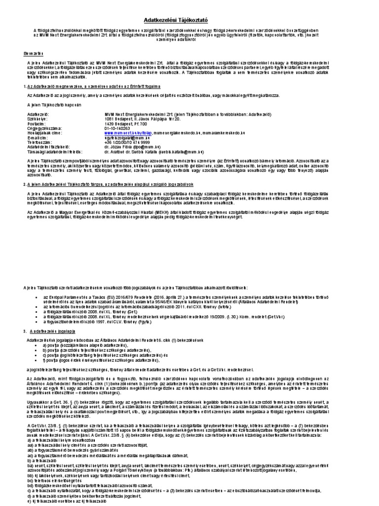 MVM Adatkezelesi-Tajekoztato | PDF