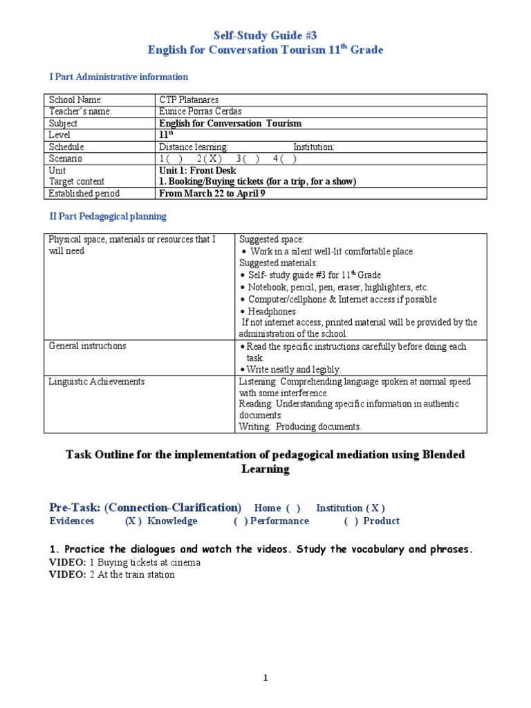 Self-Study Guide 3 11° English For Tourism | PDF | Bus | Movie Theater