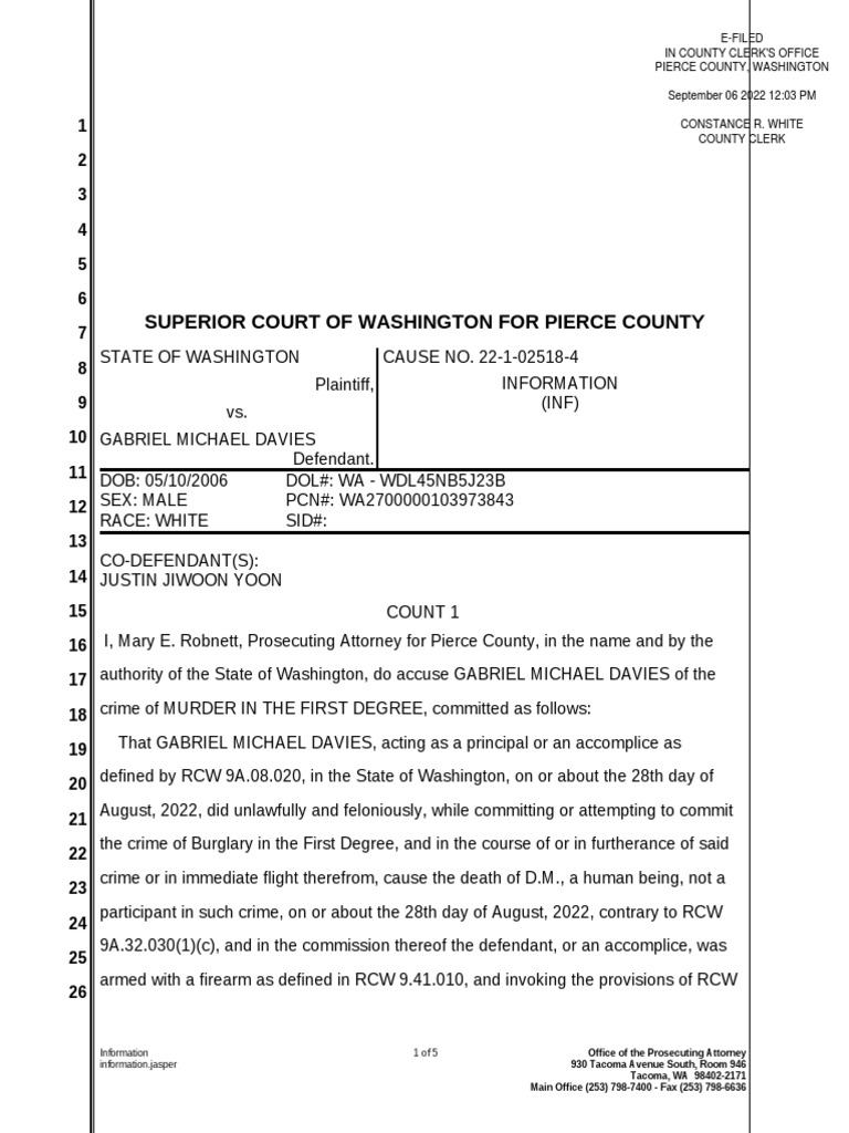 Charges Against Gabriel Davies | PDF | Magazine (Firearms) | Burglary