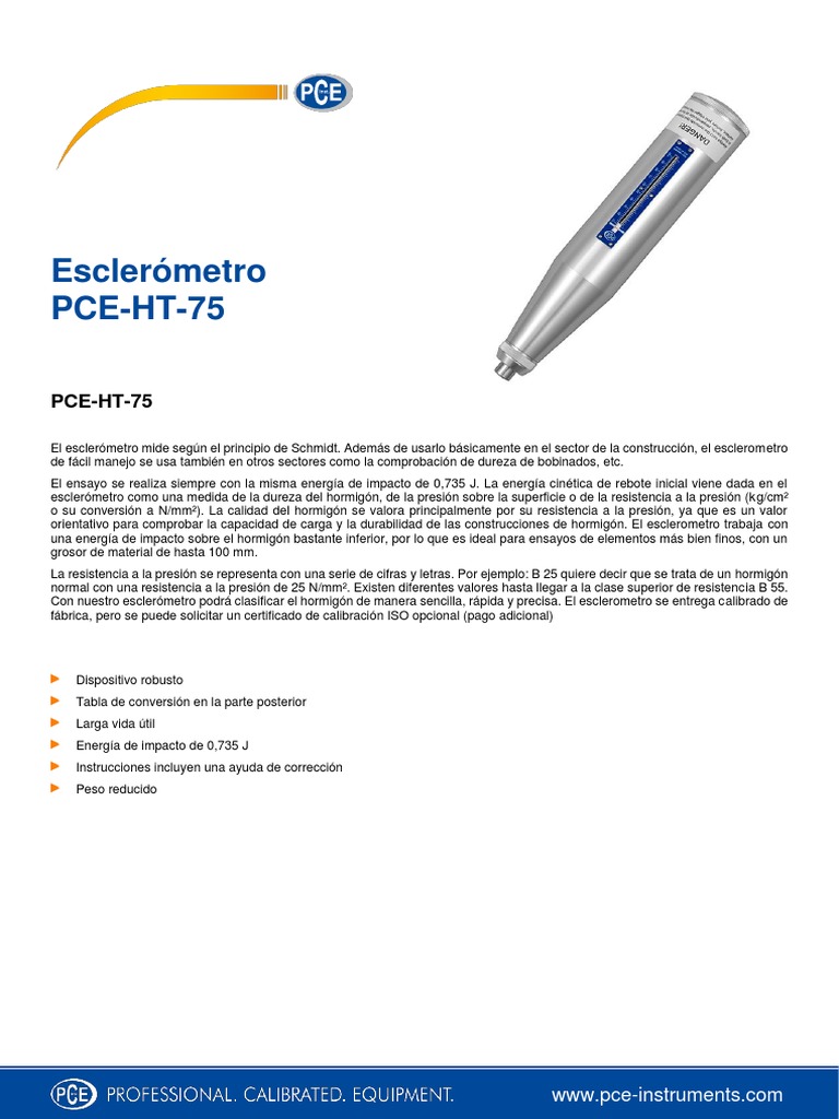 Hoja Datos Esclerometro Pce HT 75 | PDF | Hormigón | Presión