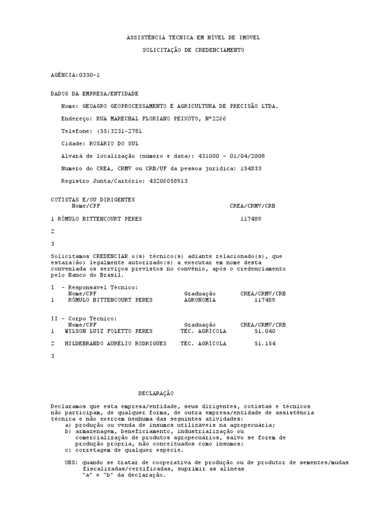 Dirag 20061006 ATNI Solicitação de Credenciamento 1 | PDF