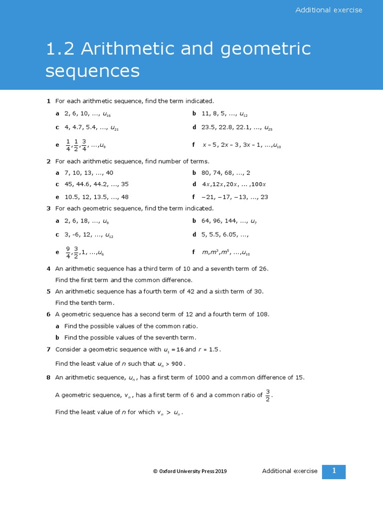1.2 Arithmetic and Geometric Sequences: U U U U U X X X U | PDF | Mathematics | Rna