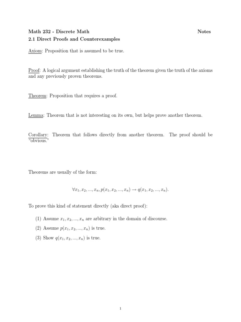 Direct Proofs and Counter Examples | Download Free PDF | Theorem | Mathematical Proof