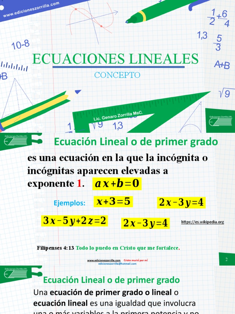 Ecuaciones Lineales Concepto | PDF | Ecuaciones | Linealidad