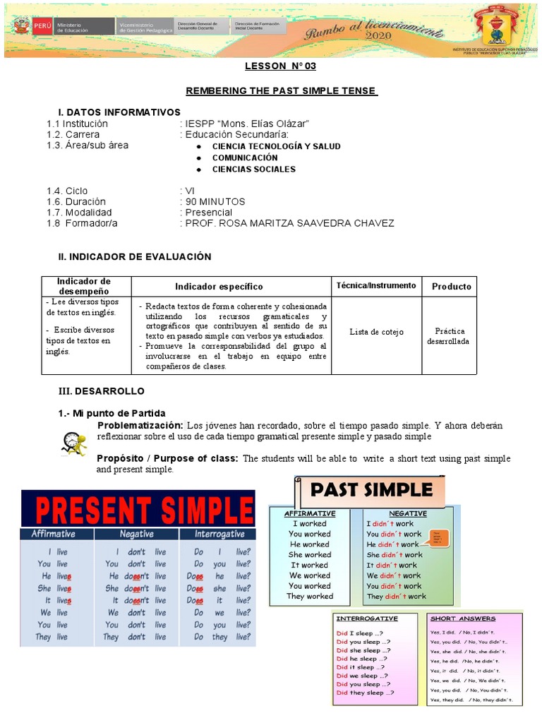 Remembering the Past: A Lesson on Using the Past Simple Tense | PDF ...