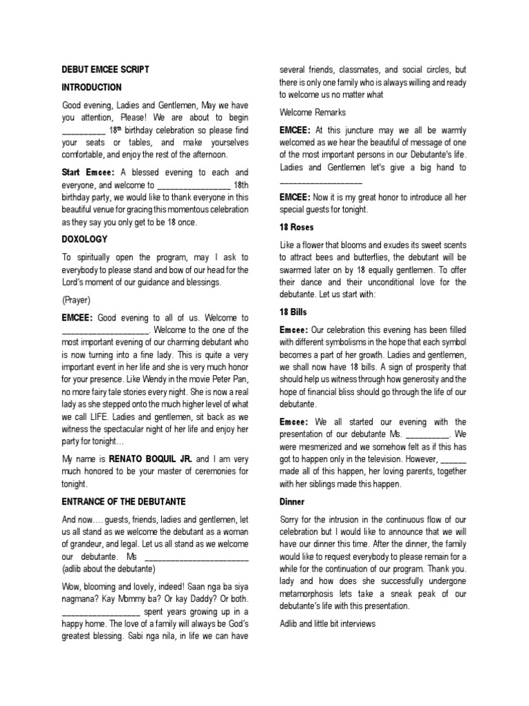 Debut Emcee Script | PDF