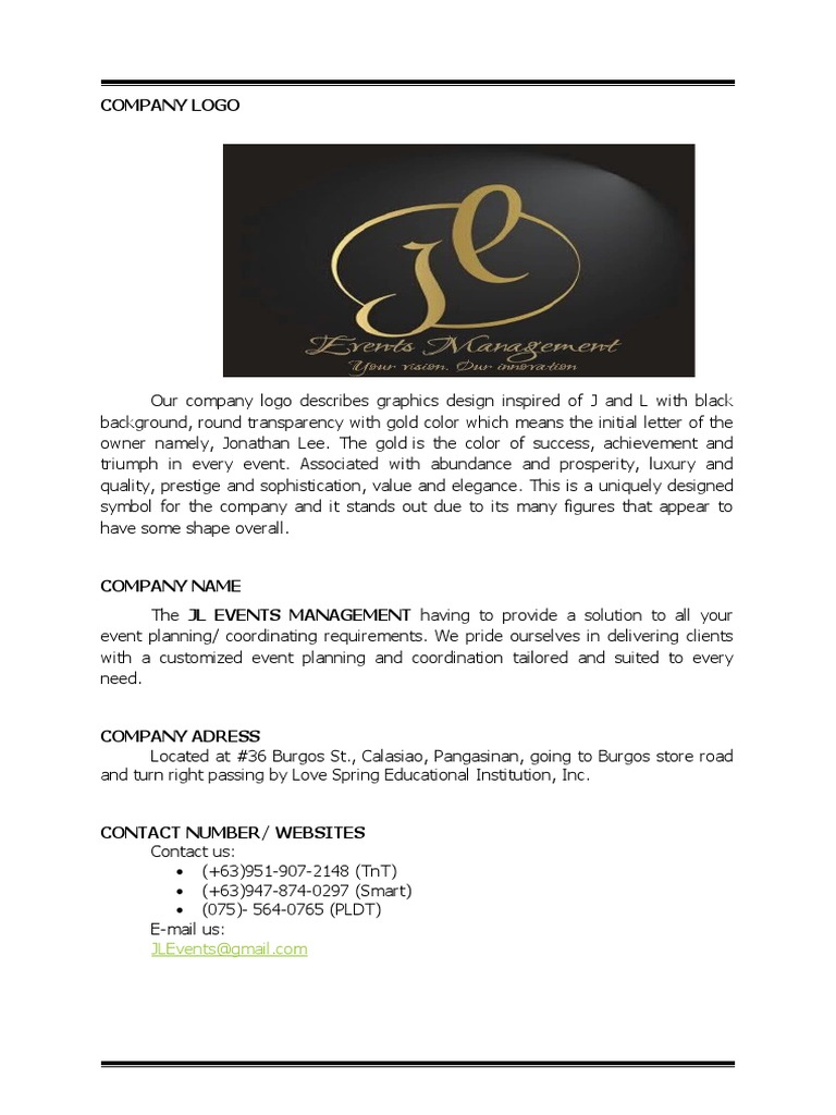 Company Profile of JL Events Management Services | PDF | Swot Analysis ...