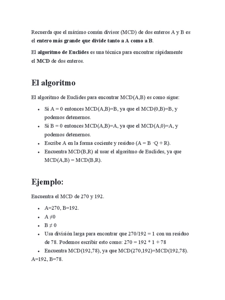 El Algoritmo de Euclides para MCD | PDF