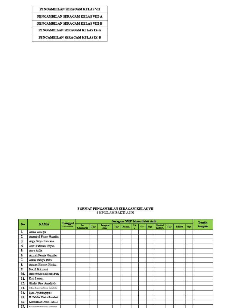 Format Pengambilan Seragam | PDF