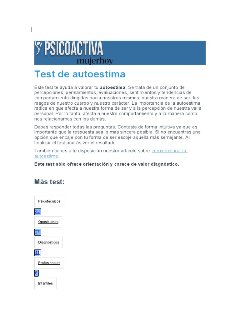 Test de Autoestima | PDF | Autoestima