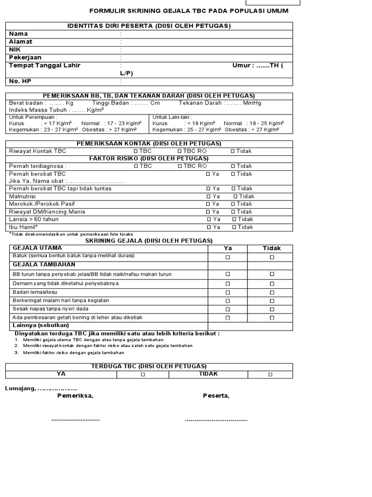 Formulir Skrining TBC | PDF Formulir Skrining TBC | PDF