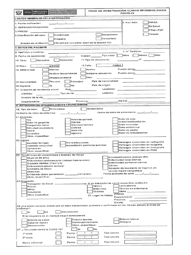 FICHA DE INVESTIGACION CLINICO EPIDEMIOLOGICA COVID-19 AÑO 2021 | PDF