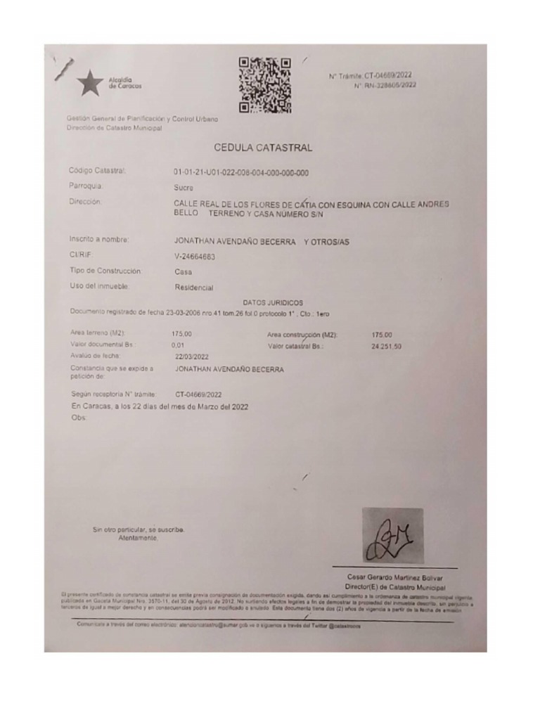 1 Cedula Catastral Completa 2022 | PDF