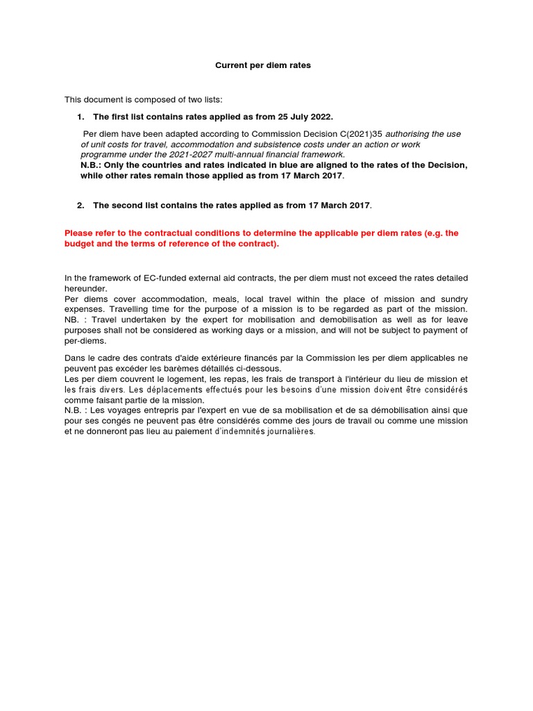 Updated Per Diem Rates 2022-2017 | PDF | Per Diem