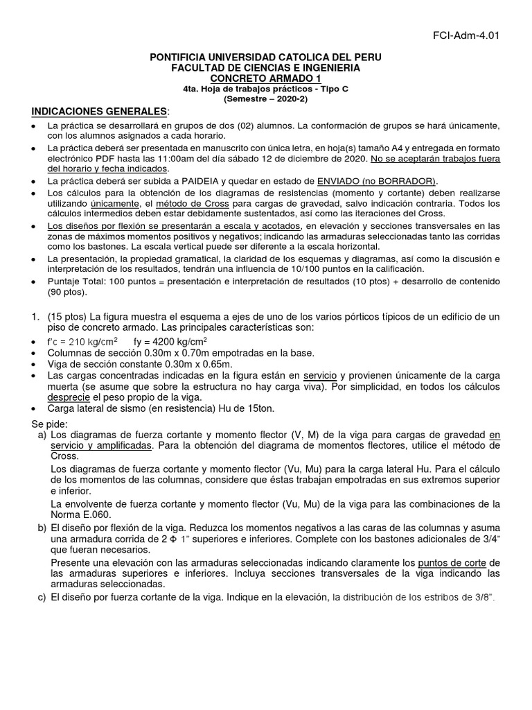 Cuarta PC 2020-2 | PDF | Viga (Estructura) | Doblar