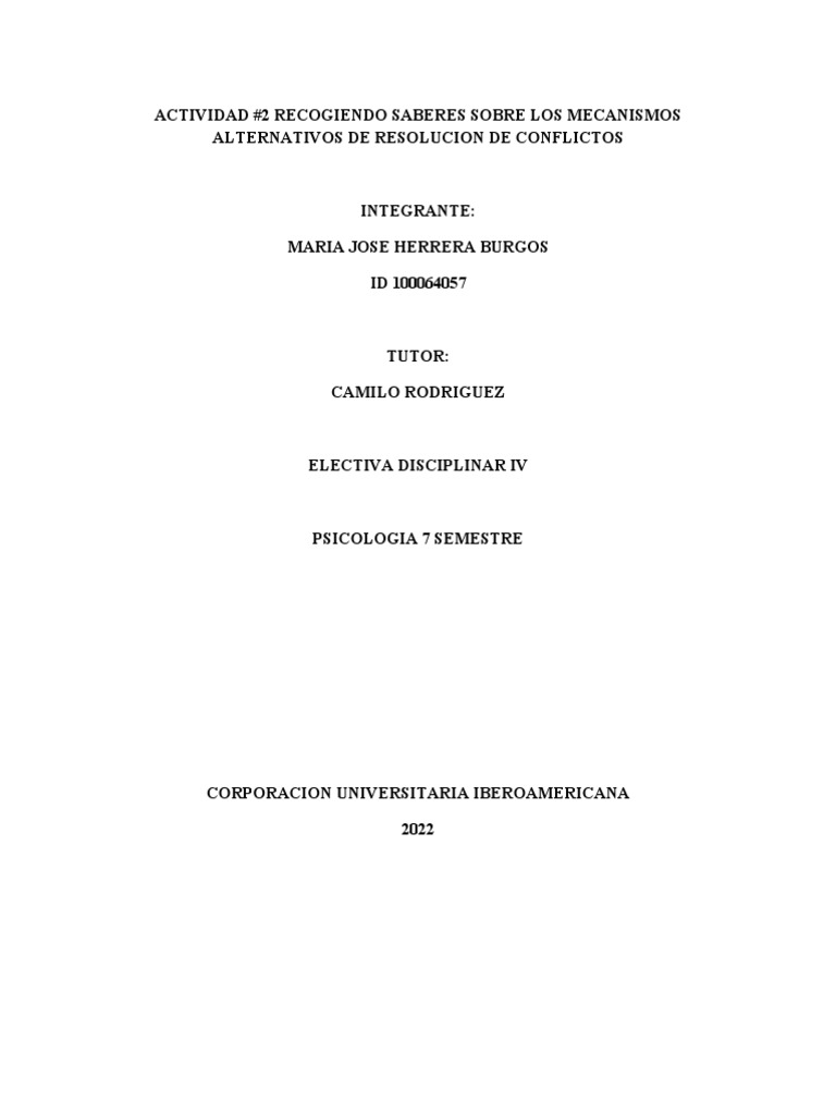 Actividad #2 Resolucion de Conflictos | PDF | Mediación | Justicia