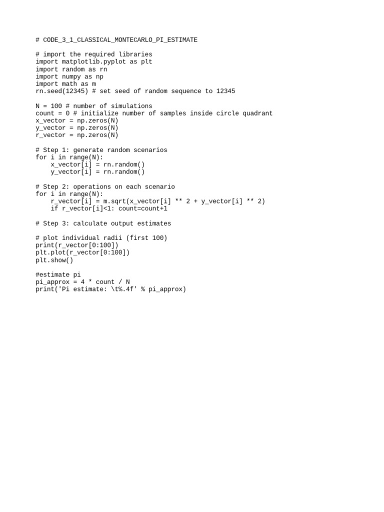 Code 3 1 Classical Montecarlo Pi Estimate | PDF
