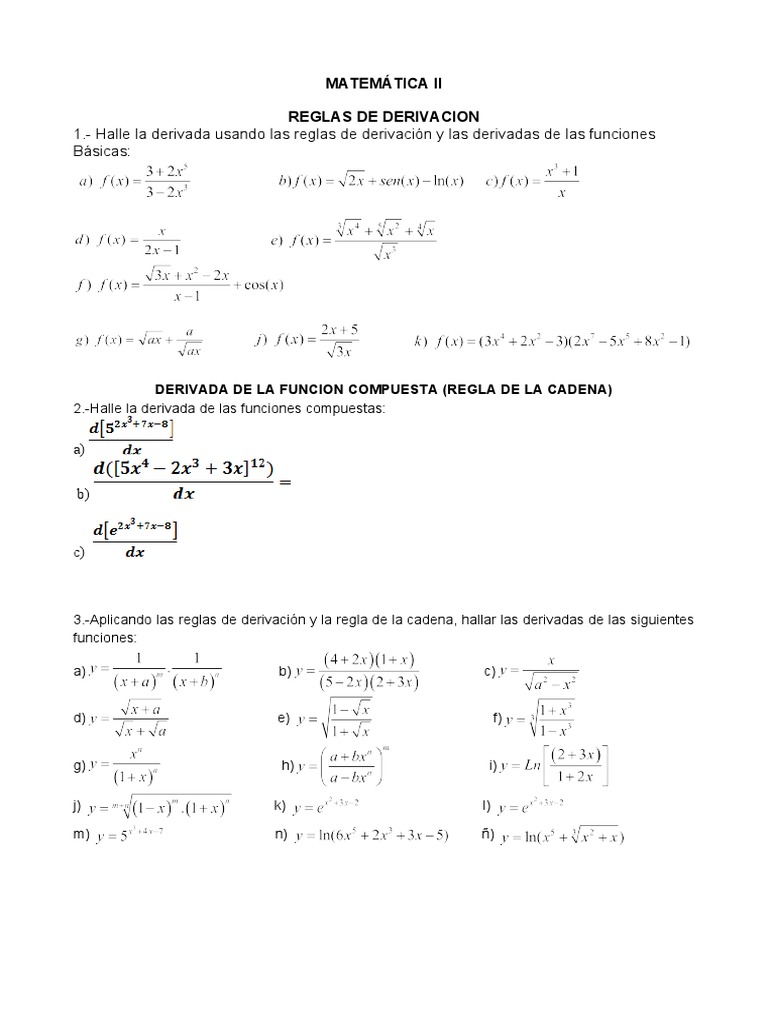 Guia 1 - Reglas Basicas de La Derivada | PDF