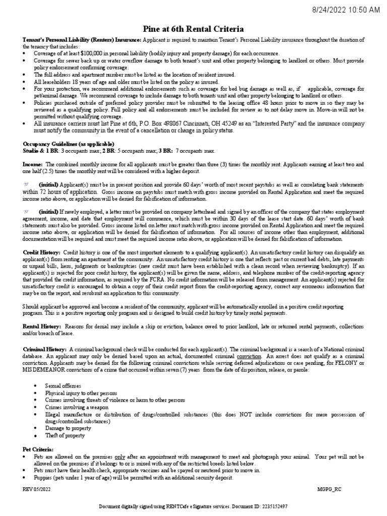 Rental Criteria | PDF | Leasehold Estate | Payments